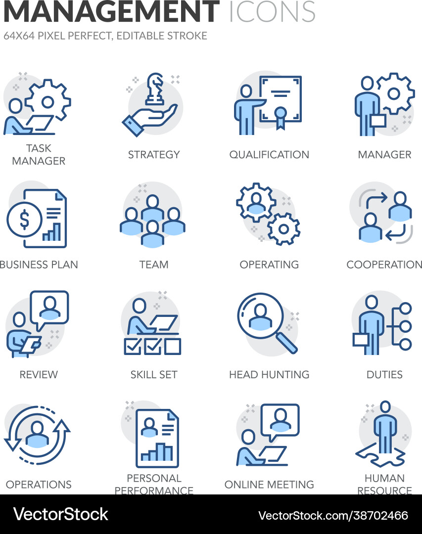 Line people management icons Royalty Free Vector Image