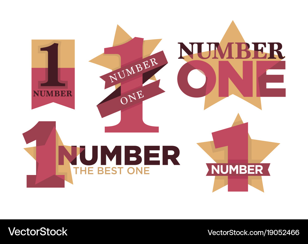 Number one emblems set with stars and ribbons Vector Image