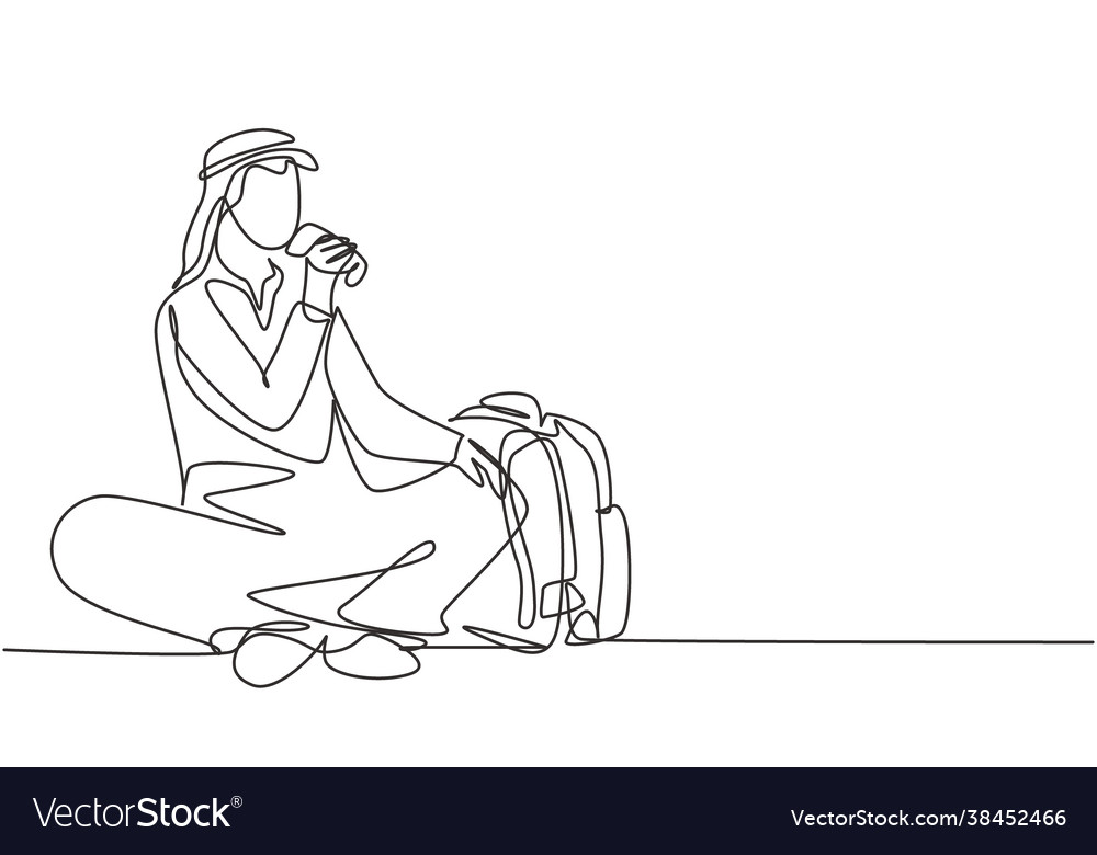Single one line drawing young arabian man sitting Vector Image Single one line drawing young arabian man sitting Vector Image