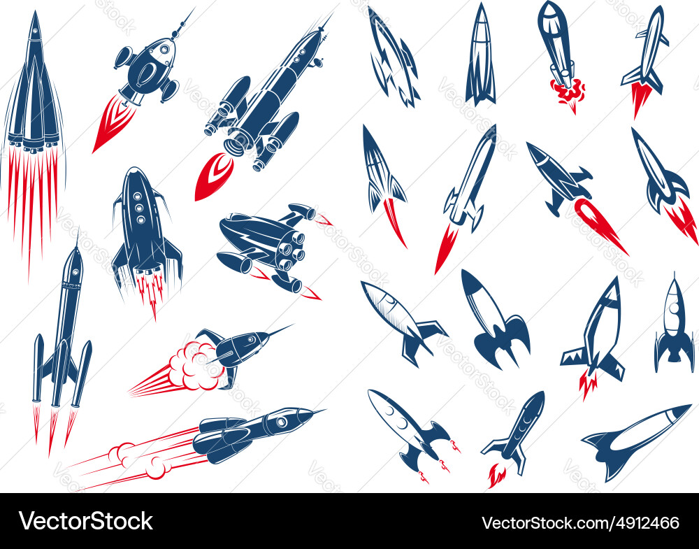 Space rocket ships and military missiles Vector Image