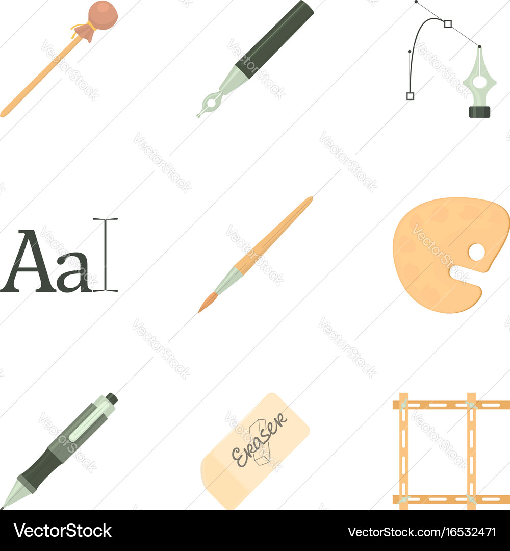 Art tools icons set cartoon style Royalty Free Vector Image