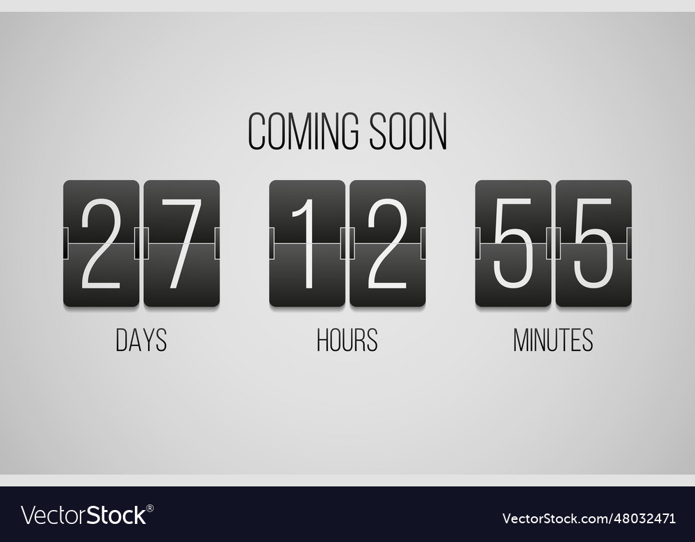Coming soon flip countdown clock counter timer Vector Image Coming soon flip countdown clock counter timer Vector Image