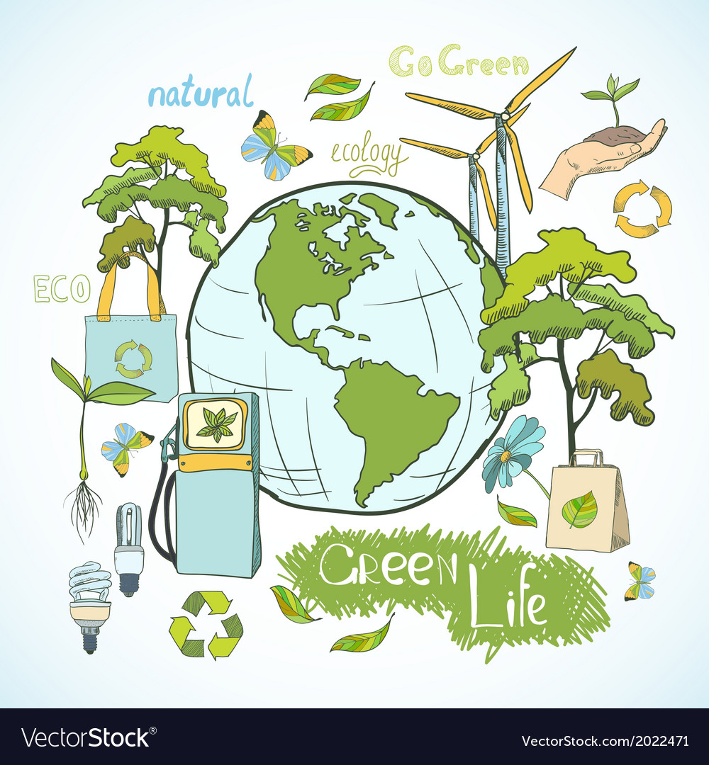 Doodles ecology and environment concept Royalty Free Vector
