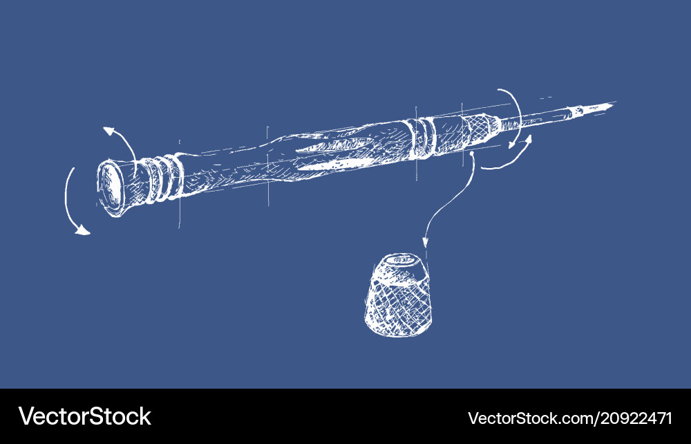 Manual metal screwdriver on a blueprint background