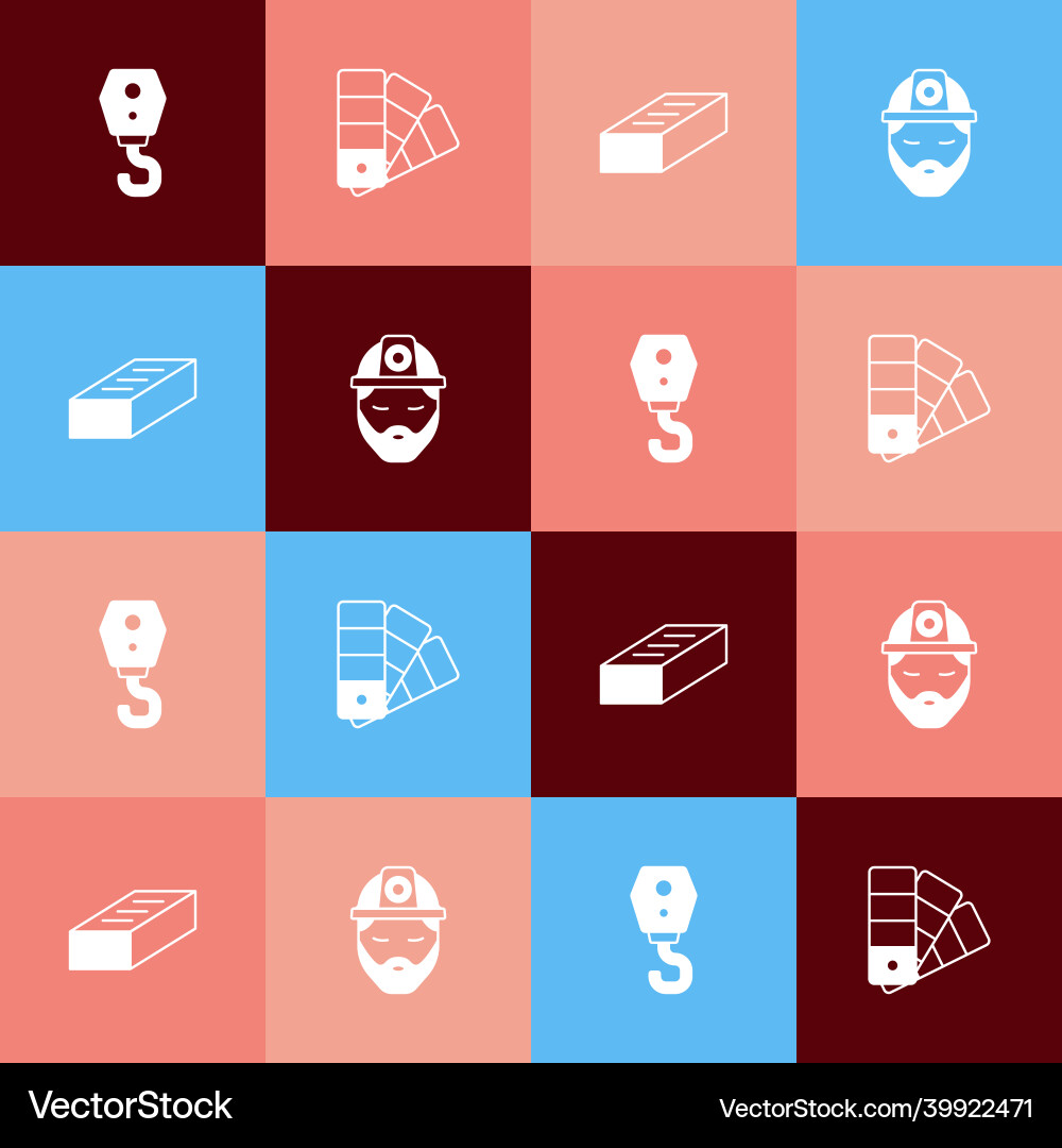 Set pop art crane hook color palette guide brick Vector Image