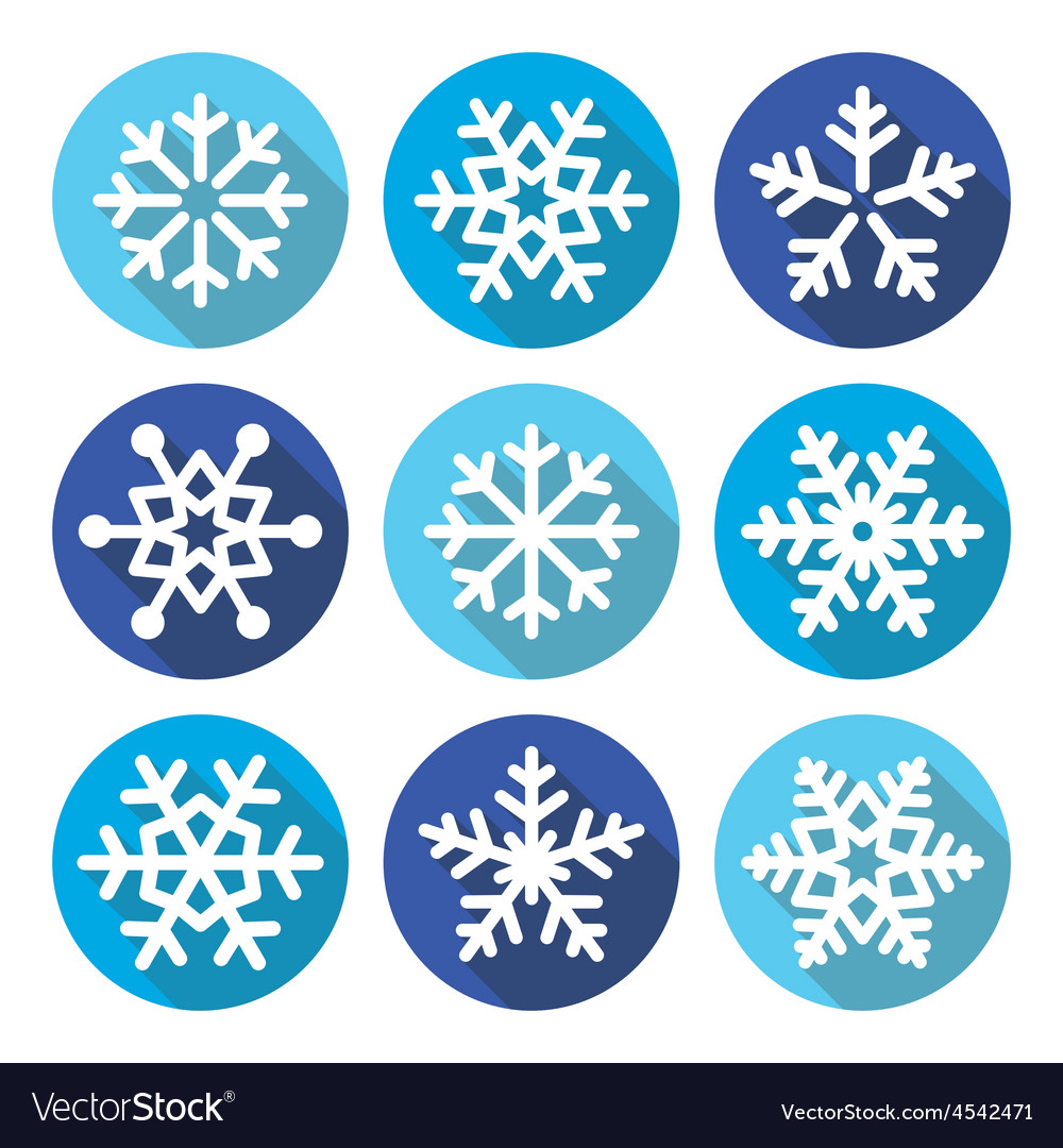 Snowflakes christmas flat design round icons Vector Image