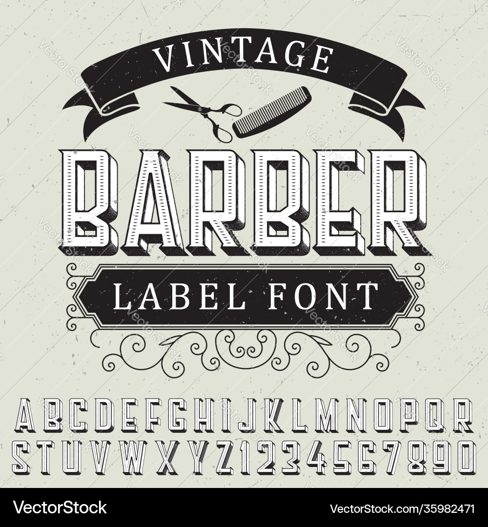 Vintage barber label font poster Royalty Free Vector Image