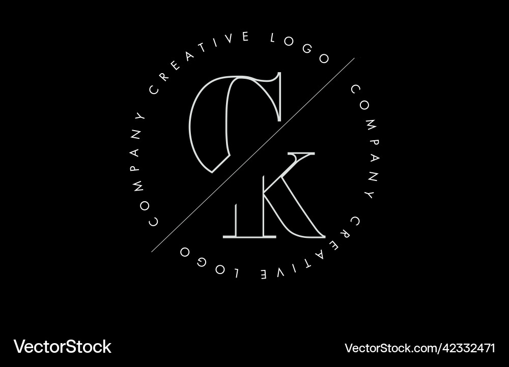 White outline ck c k letter logo with cut Vector Image