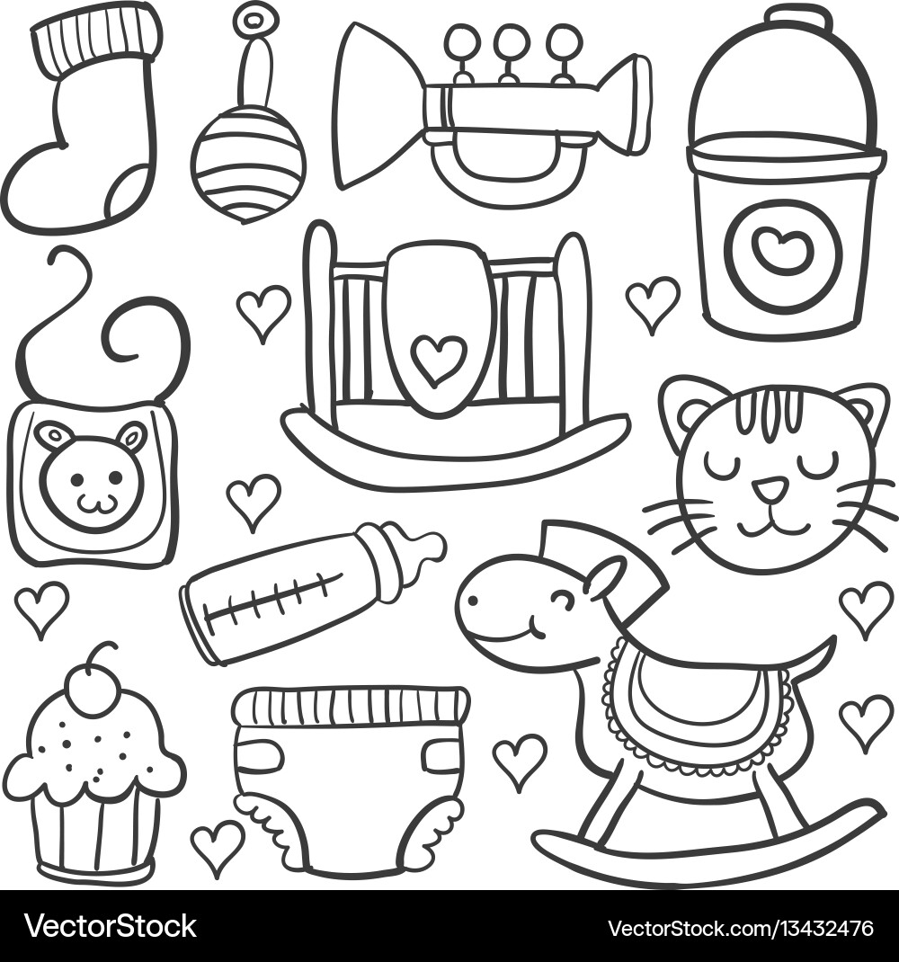 Doodle of baby element with hand draw Royalty Free Vector