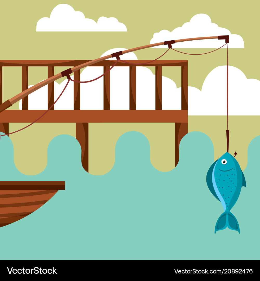 Fish fishing cartoon Royalty Free Vector Image