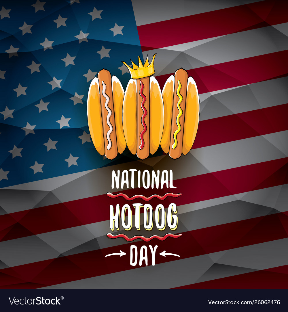 National hot dog day poster with funny cartoon Vector Image