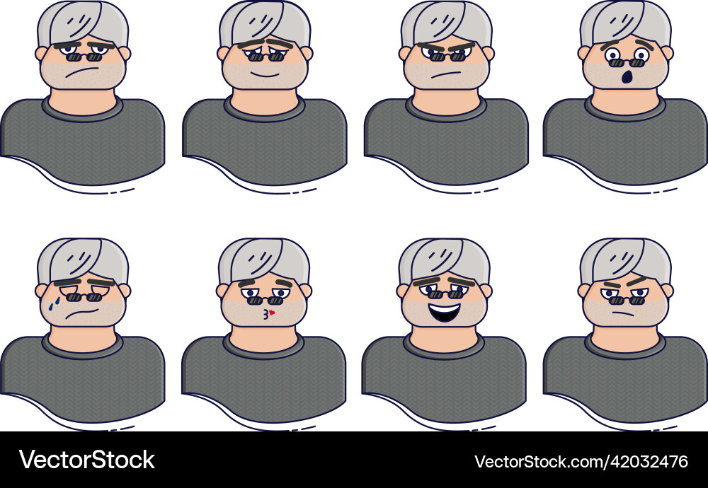 Old man facial expressions cute with various Vector Image