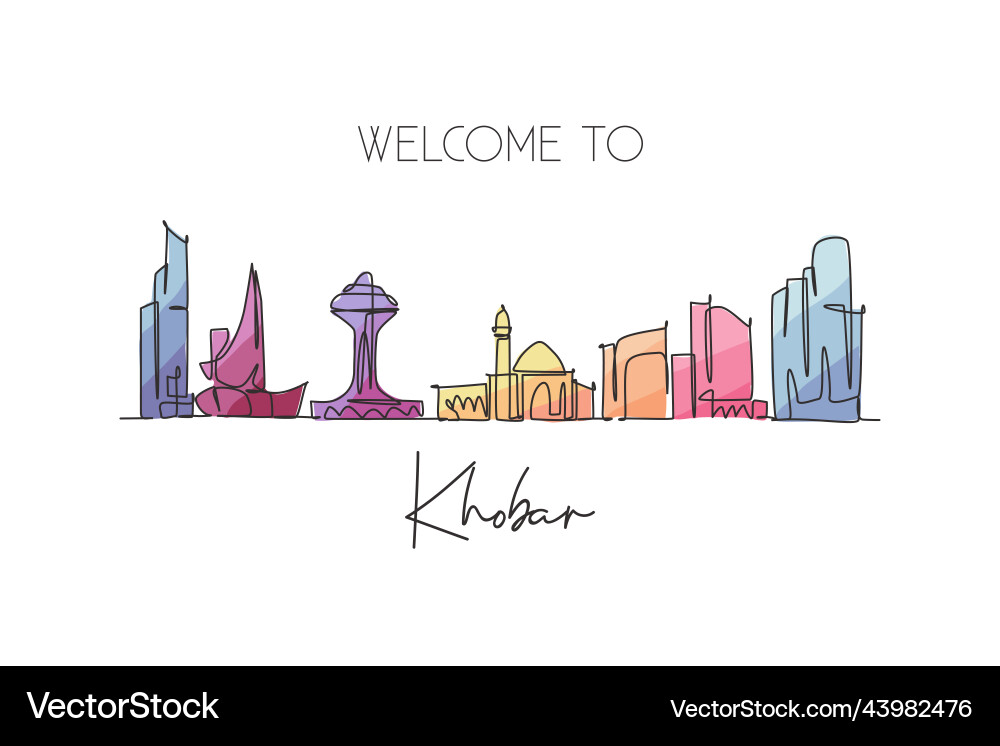 One single line drawing khobar city skyline saudi Vector Image