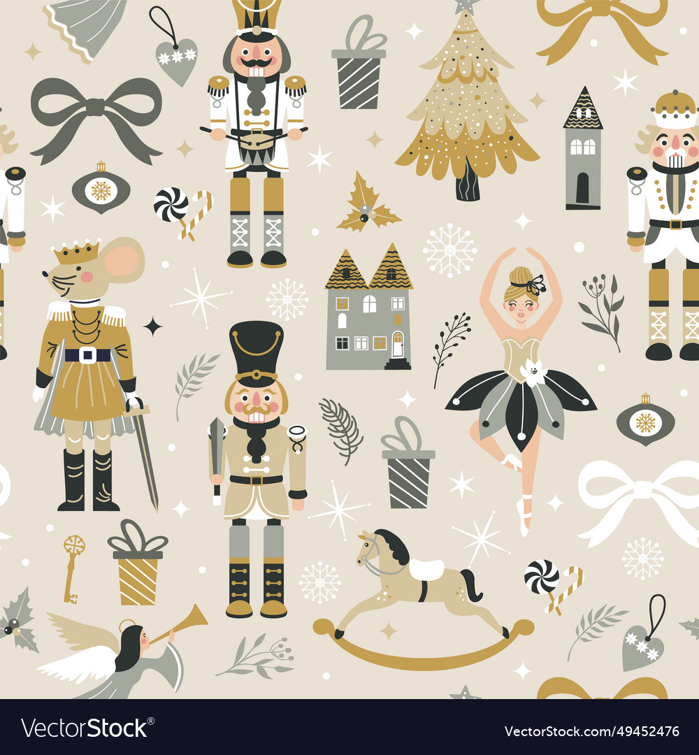 Seamless christmas pattern with nutcrackers Vector Image