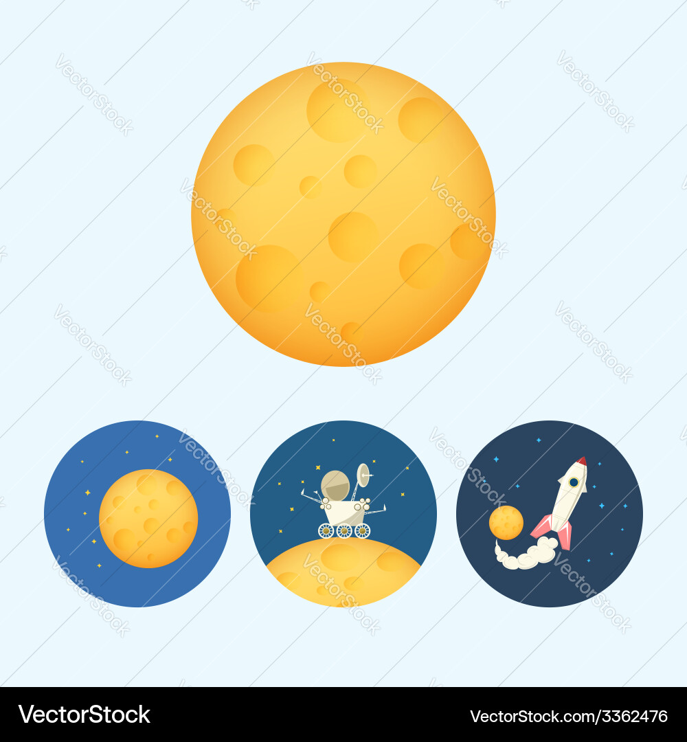 Set icons with moon spaceship moonwalker rover Vector Image