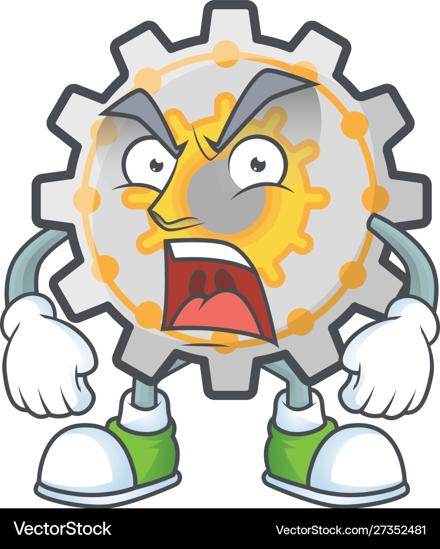 Angry gear shape circle with cartoon character Vector Image