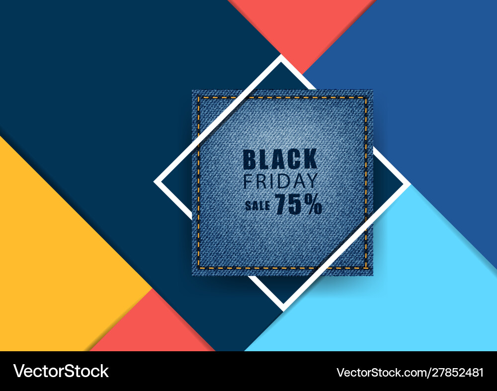 Blue jeans banner with square frame and colorful Vector Image