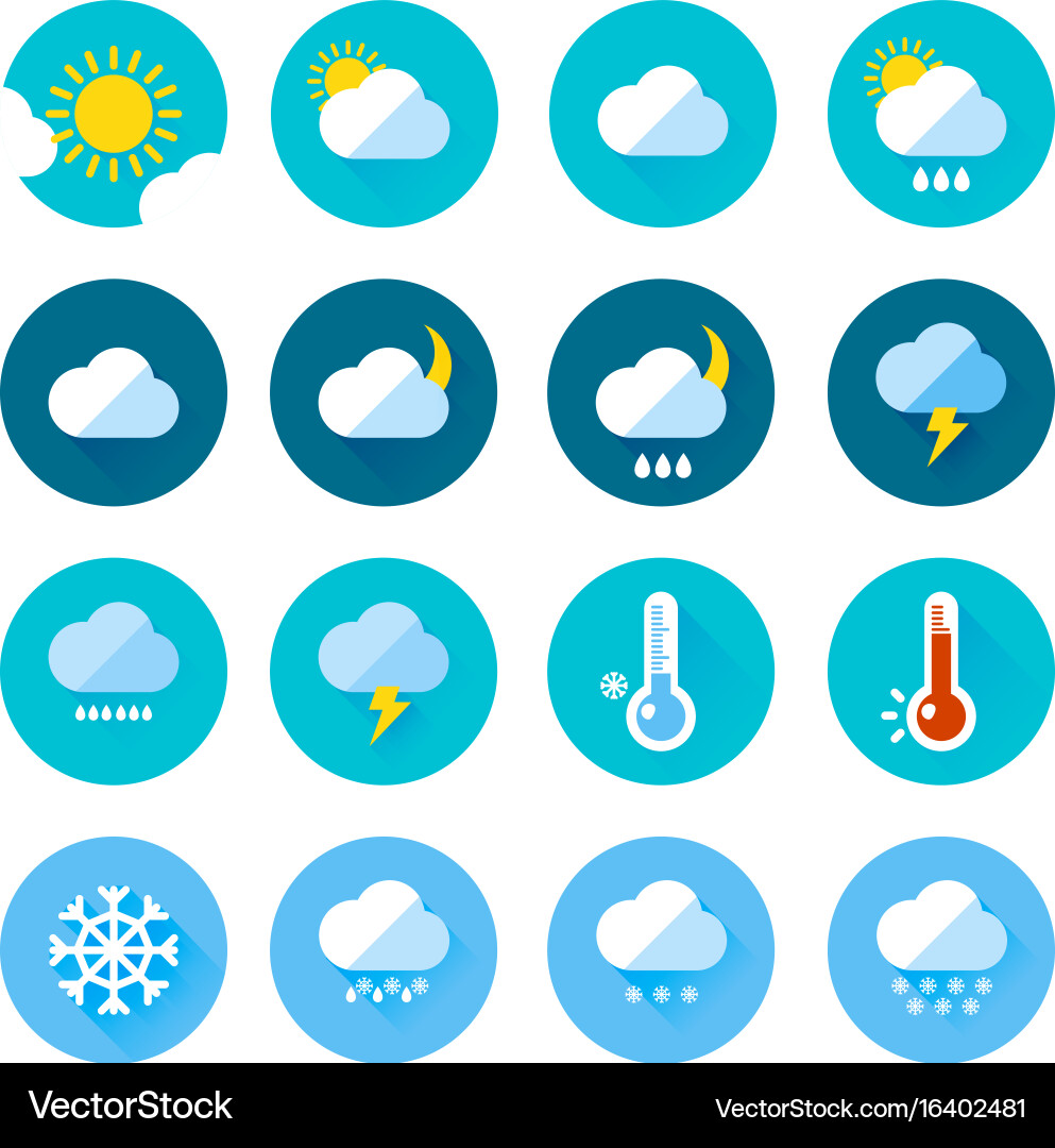 Colored weather icons in flat style different Vector Image