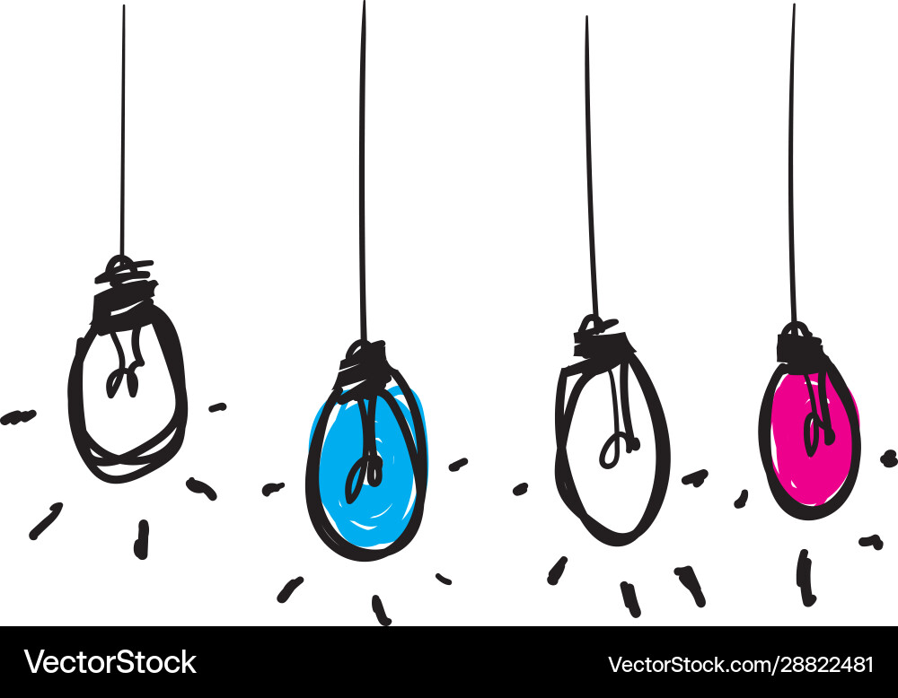Hand drawn light bulb icons with concept idea Vector Image