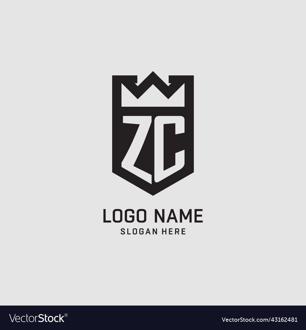 Initial zc logo shield shape creative esport logo Vector Image