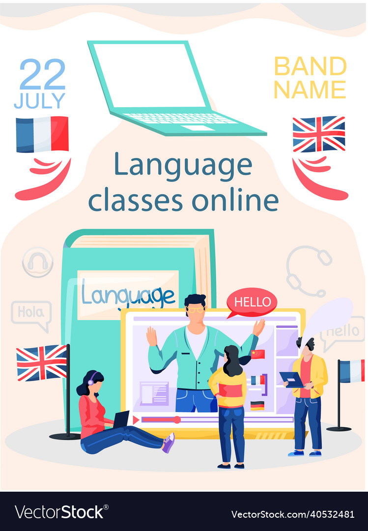 Language classes online banner foreign Royalty Free Vector