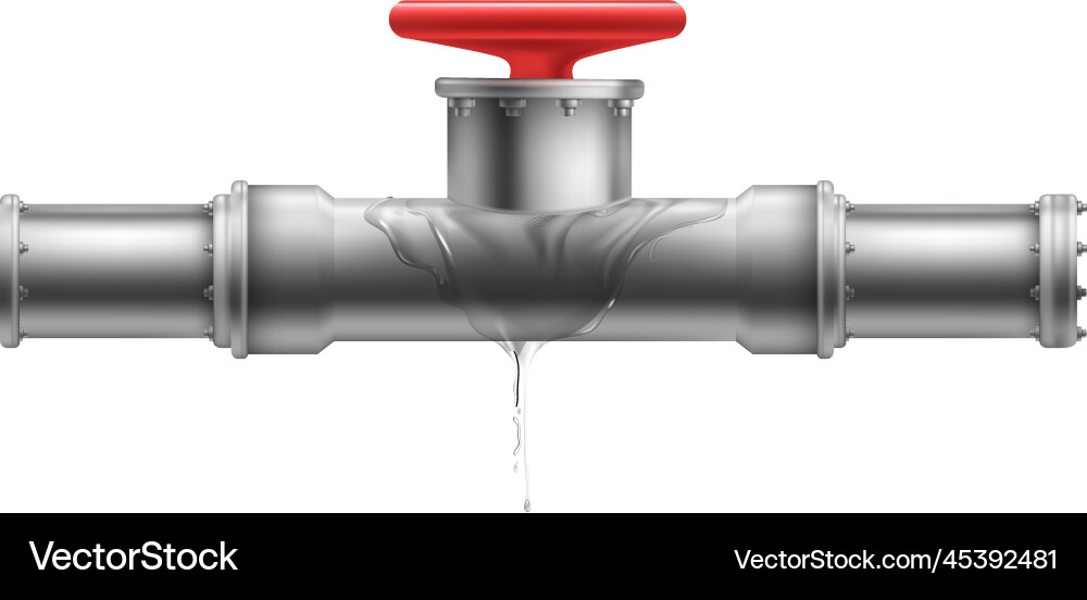 Metal pipe with red valve realistic pipeline Vector Image