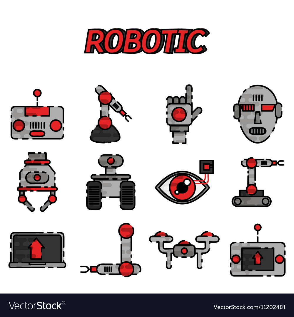 Robotic flat icon set Royalty Free Vector Image