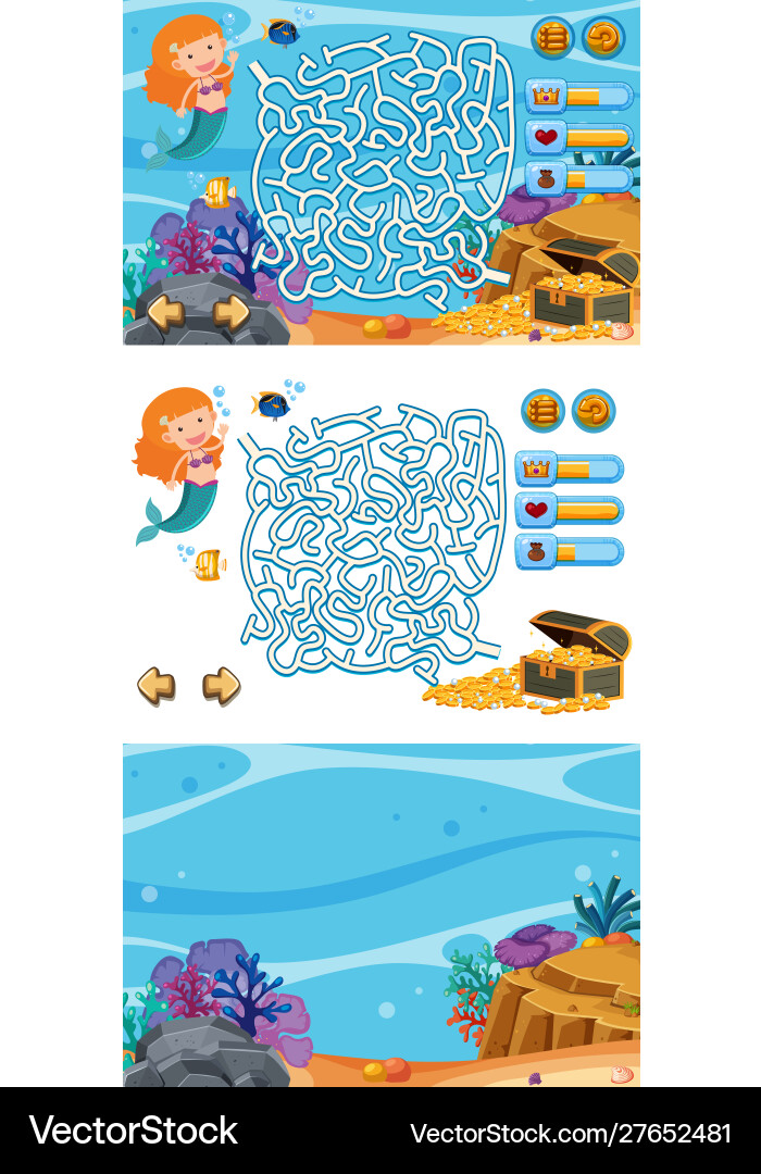 Set game backgrounds with mermaid and fish Vector Image