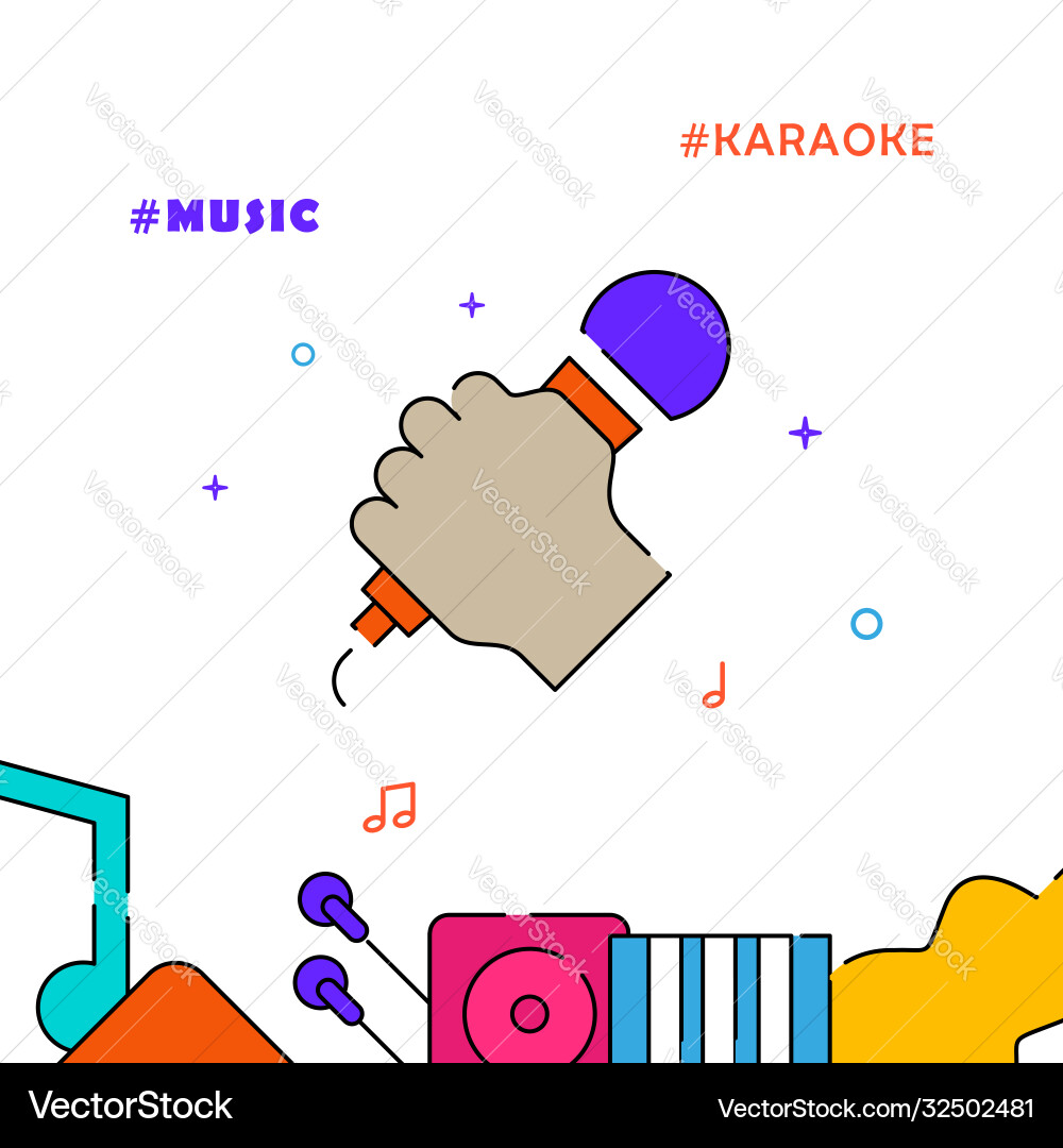 Singer karaoke hand with microphone filled line Vector Image