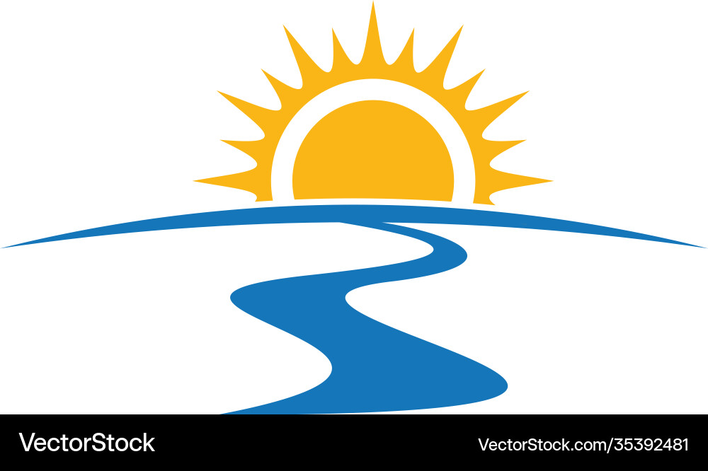 Sunrise river logo template and symbols Royalty Free Vector