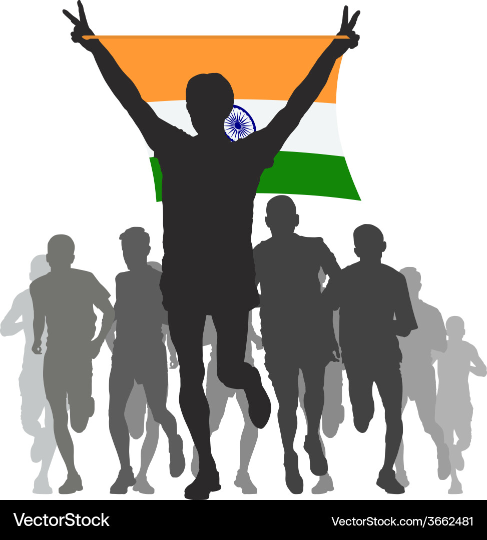 Winner with the india flag at finish Royalty Free Vector
