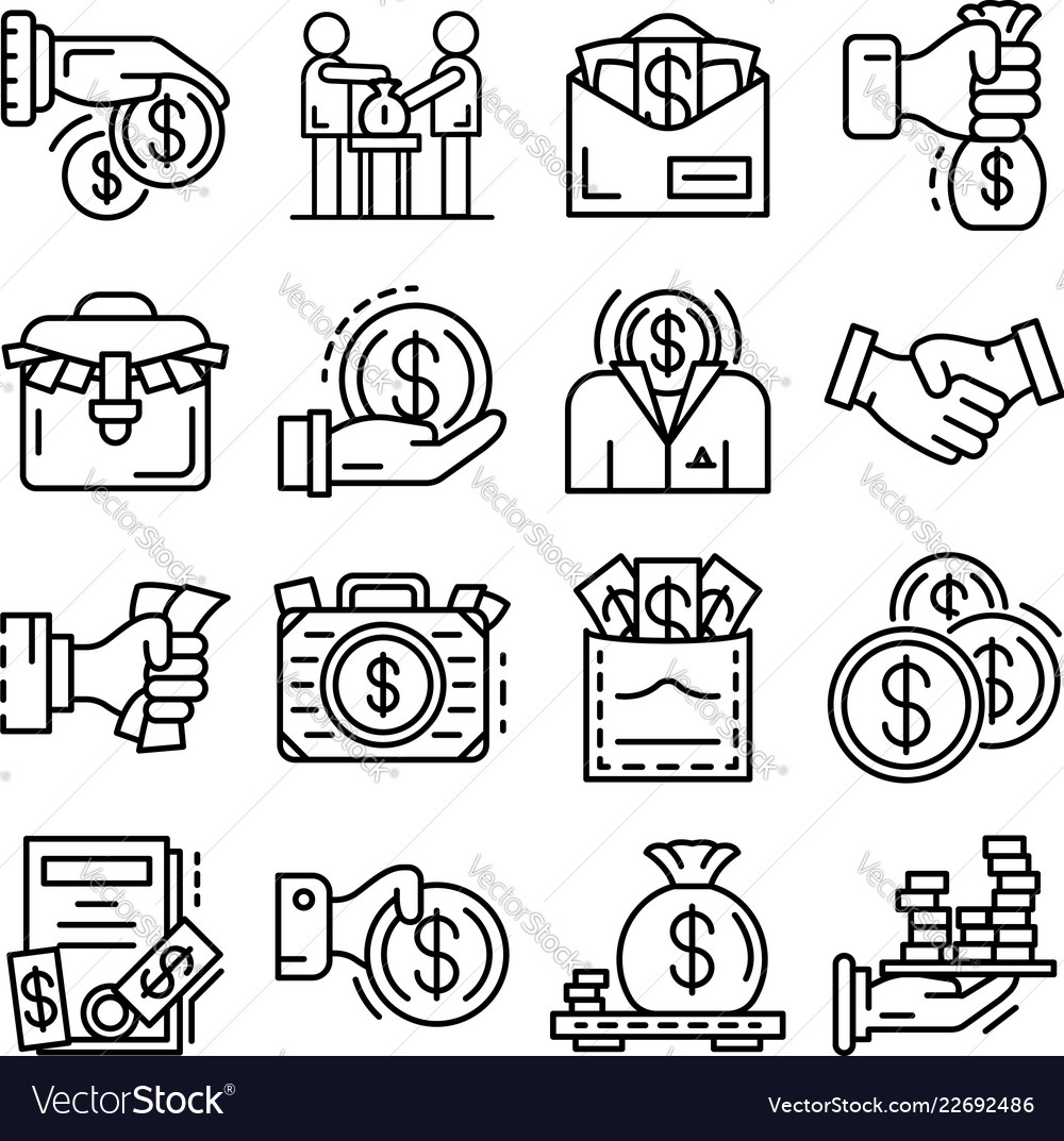 Bribery icon set outline style Royalty Free Vector Image
