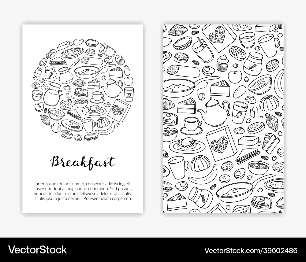 Card templates with hand drawn breakfast dishes Vector Image