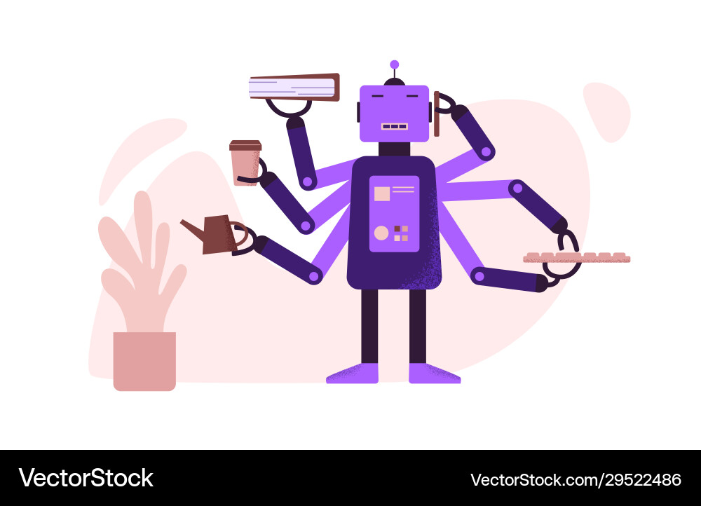 Cartoon robot with ai on work at office Royalty Free Vector