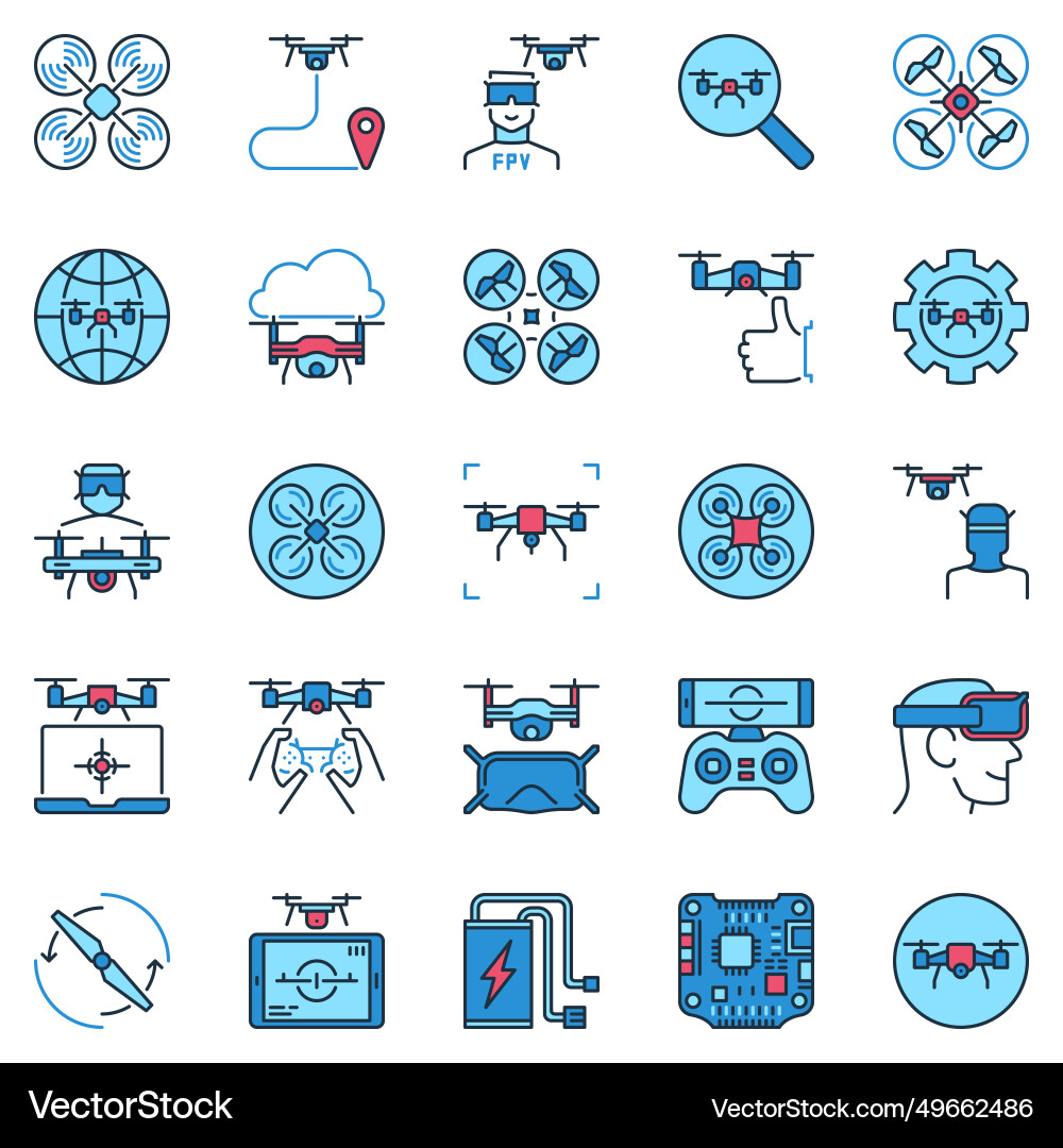 Fpv drone colored icons set drone and quadcopter Vector Image