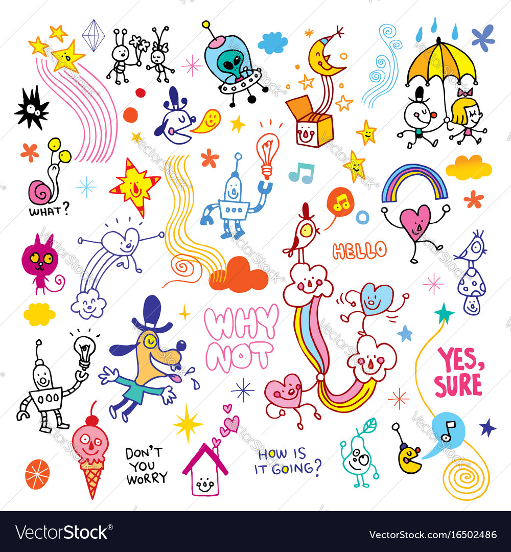 Fun cartoon comic characters design elements set Vector Image