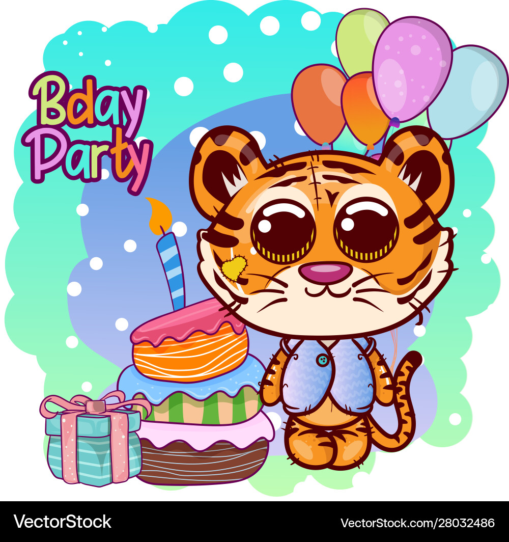 Greeting birthday card with cute tiger Royalty Free Vector