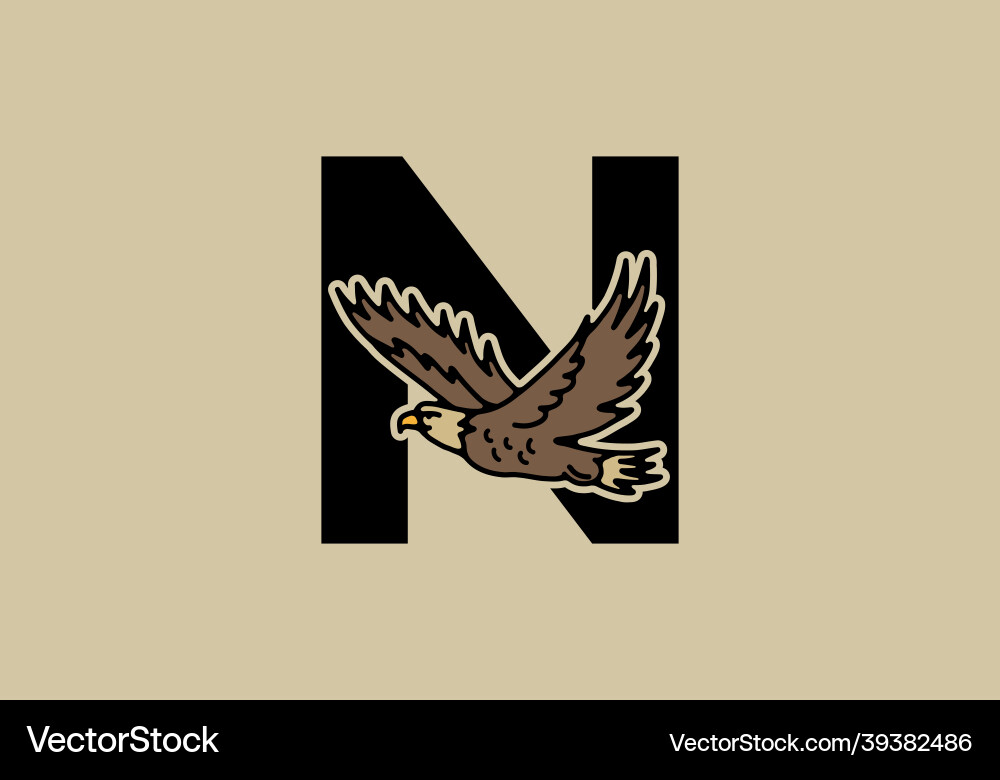 Line art of flying eagle with n initial letter Vector Image