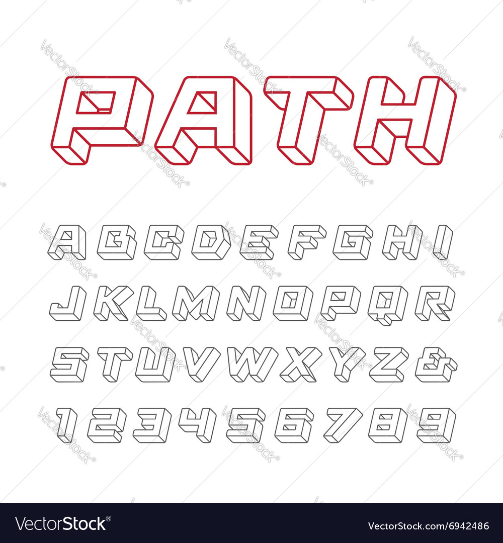 Linear font alphabet with 3d effect letters and Vector Image