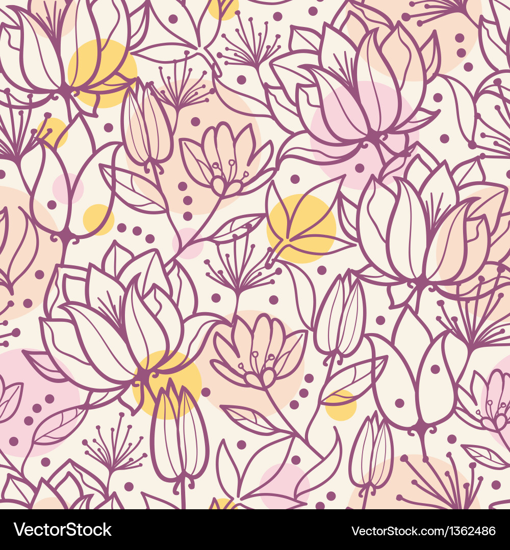 Purple line art flowers seamless pattern Vector Image
