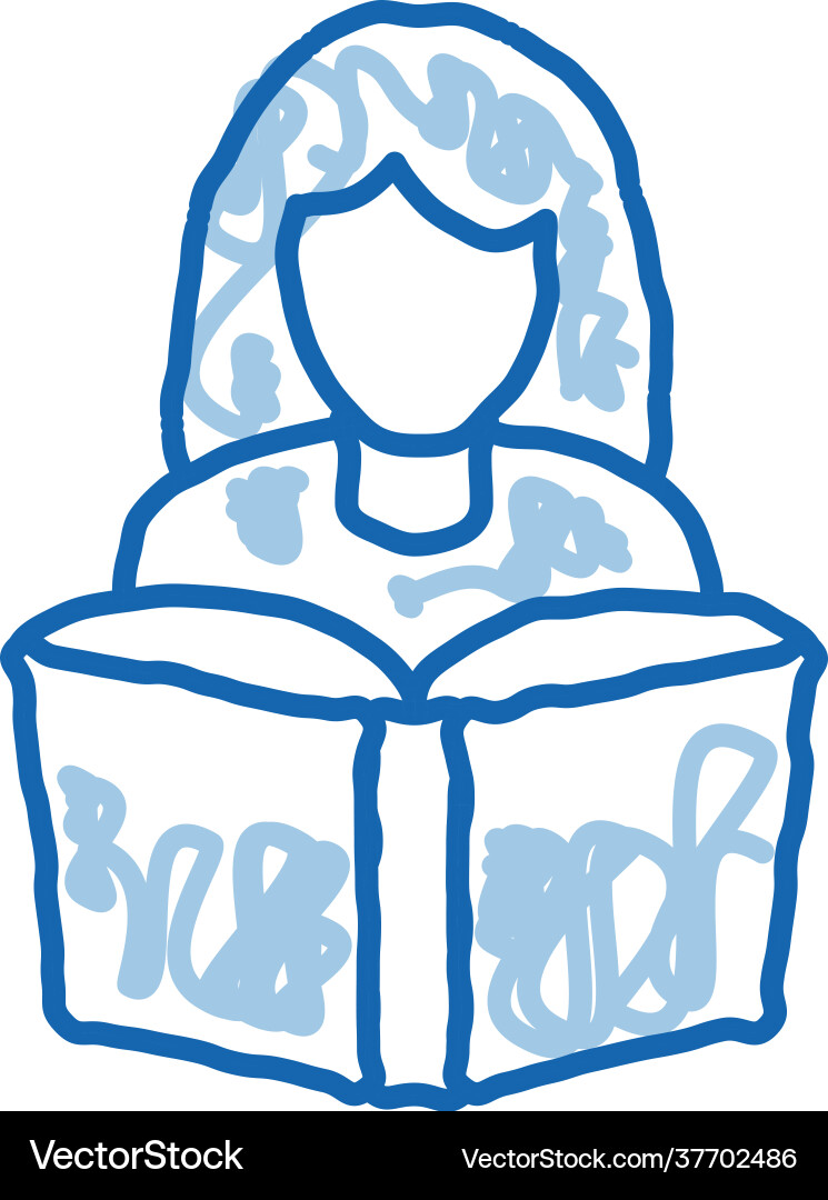 Reading girl doodle icon hand drawn Royalty Free Vector