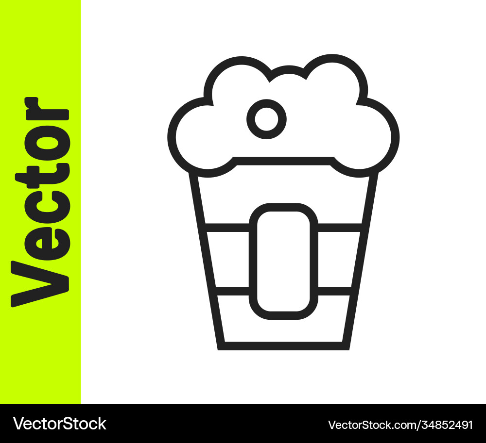 Black line popcorn in cardboard box icon isolated Vector Image