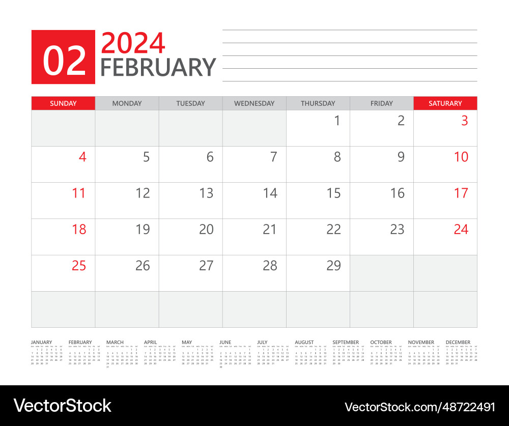 February 2024 year calendar planner and set Vector Image