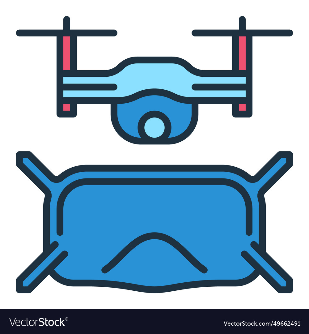 Fpv Quadcopter With Glasses Drone Concept Colored Vector Image