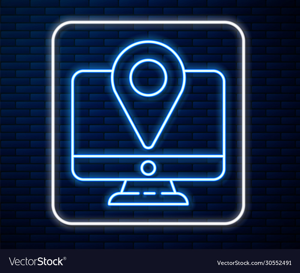 Glowing neon line computer monitor and folded map Vector Image