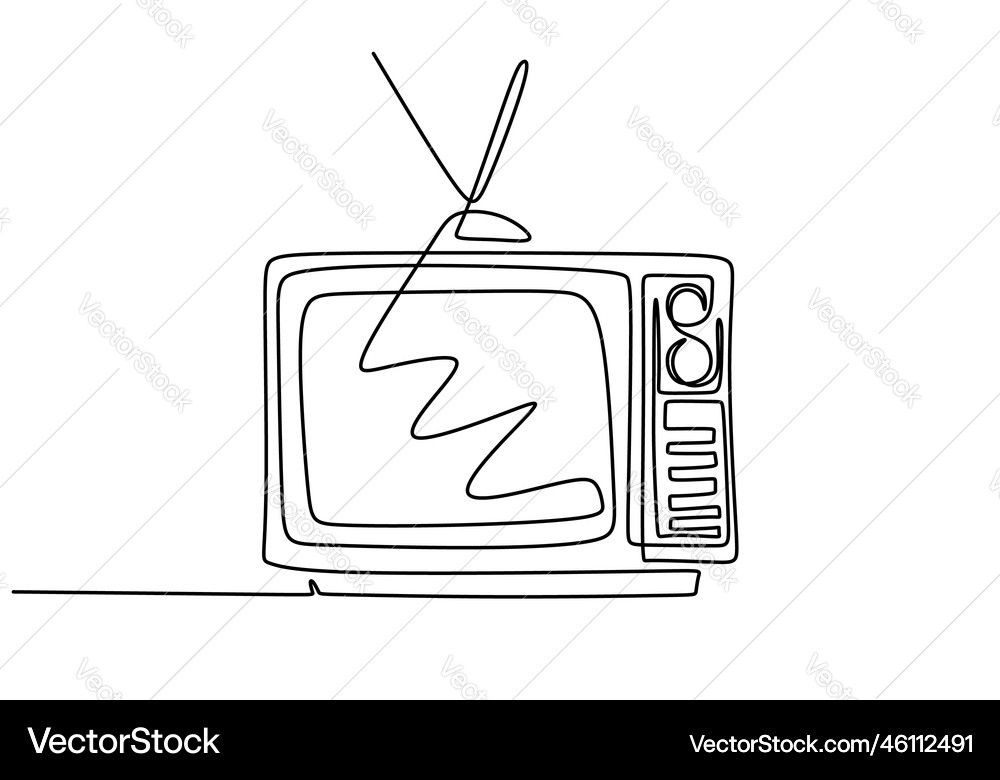 One continuous single line of vintage television Vector Image