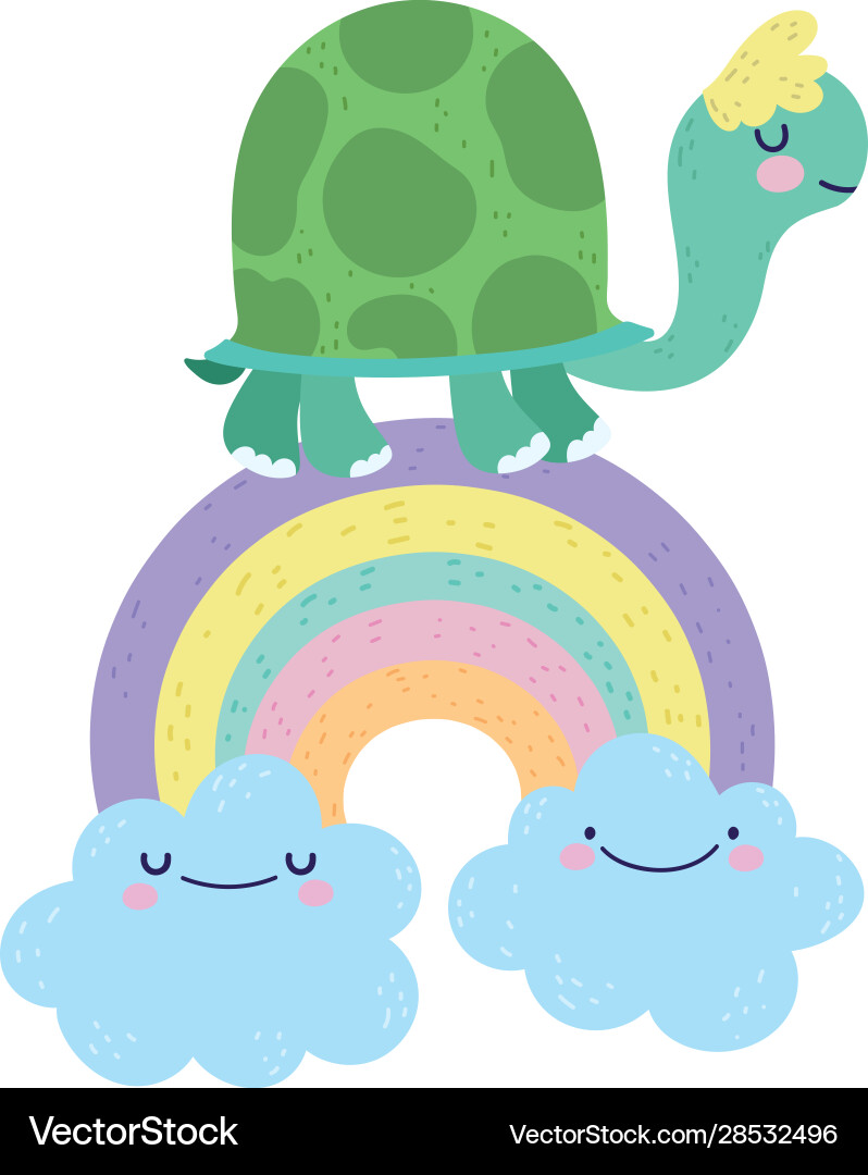 Baby shower cute turtle on rainbow with clouds Vector Image