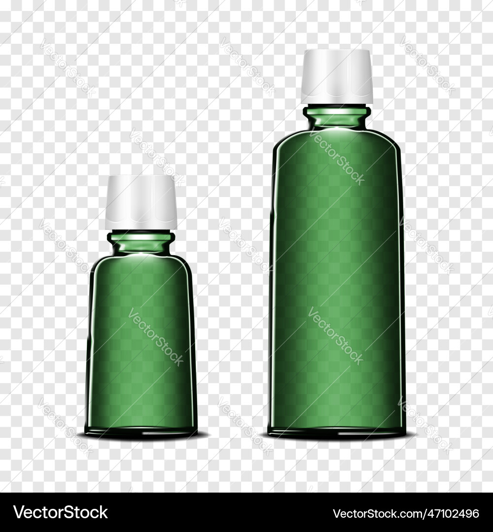 Big and small clear dark green bottles with white Vector Image