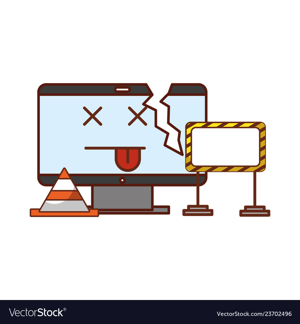 Broken computer under construction website Vector Image
