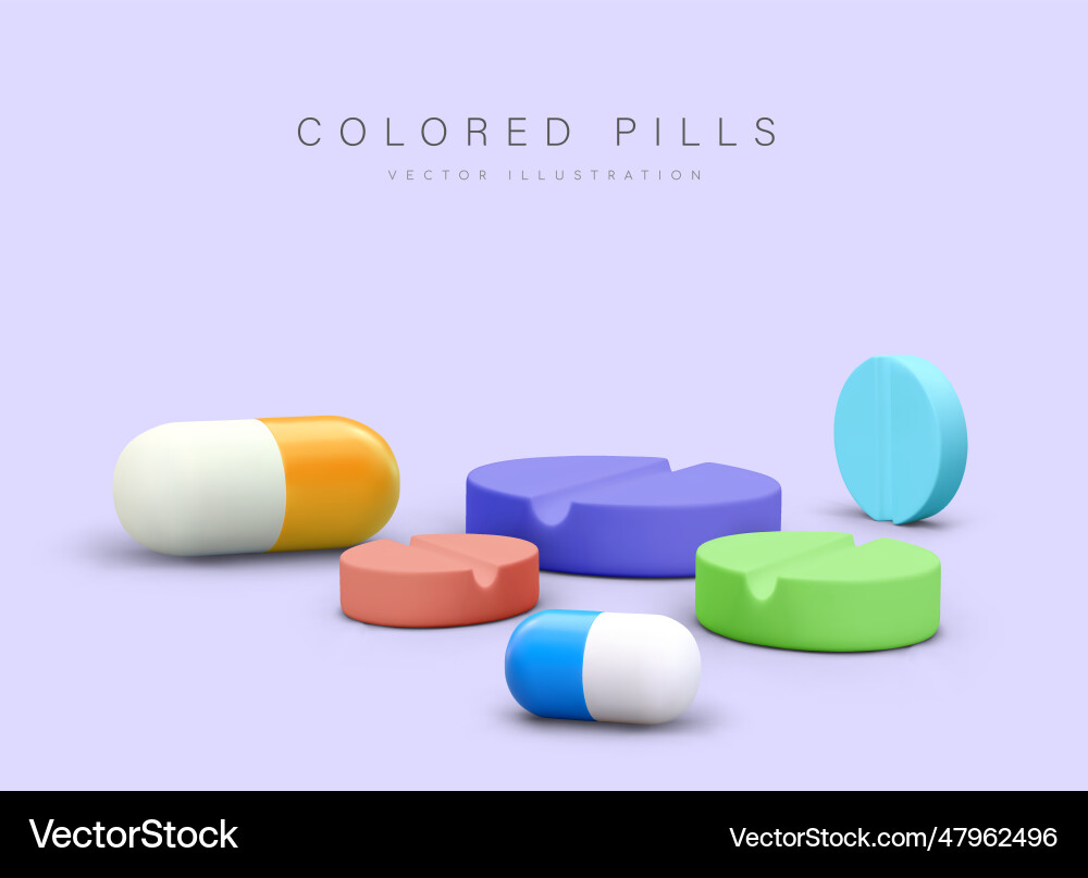Colored pills and capsules closeup traditional Vector Image